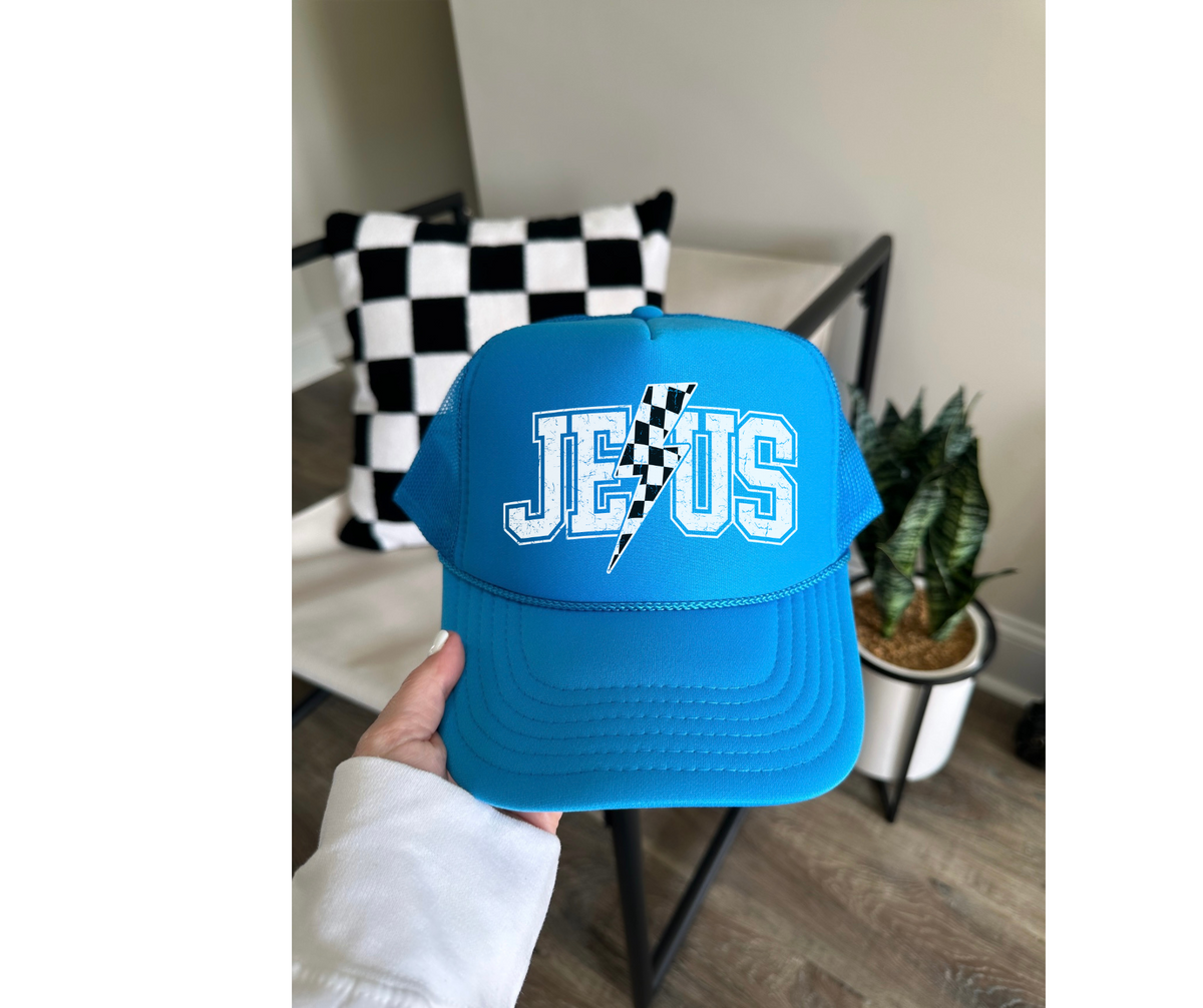 Checkered Jesus Bolt Faith Foam Trucker Hat – J. Mack Designs