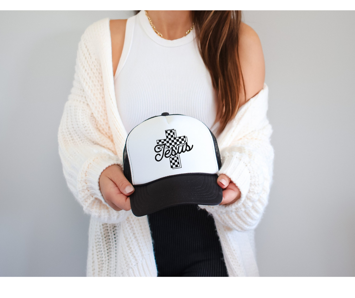 Checkered Jesus Bolt Faith Foam Trucker Hat – J. Mack Designs