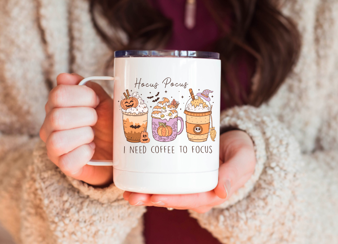 I need Coffee to Focus 12oz Travel Mug – J. Mack Designs