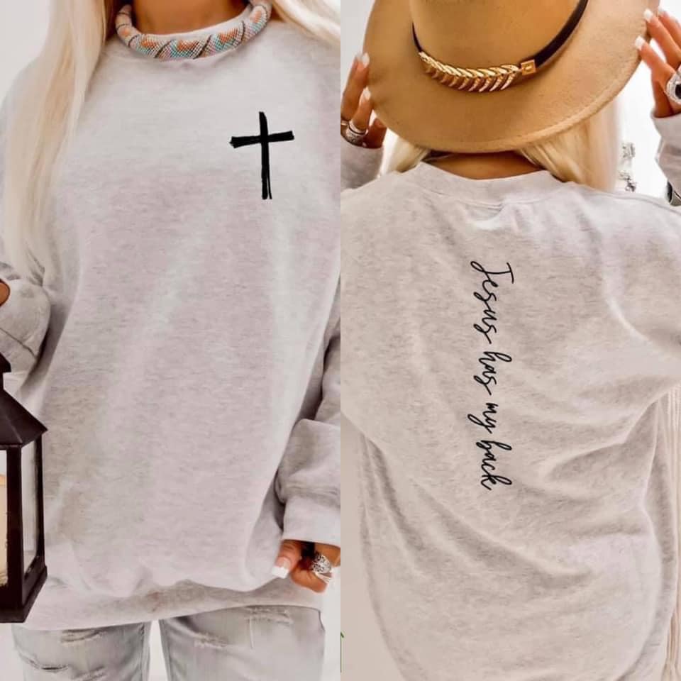Jesus Has My Back Crewneck Sweatshirt – J. Mack Designs